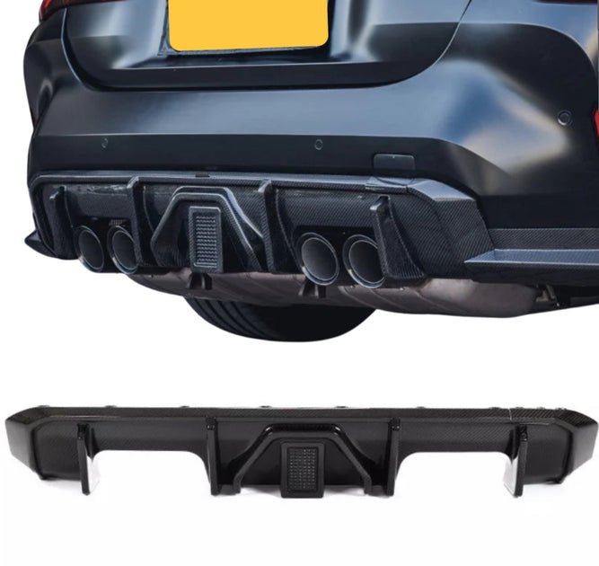 BMW G80 M3 G82 G83 M4 REAR BUMPER DIFFUSER LIP CARBON W/LED LIGHT | STM ...