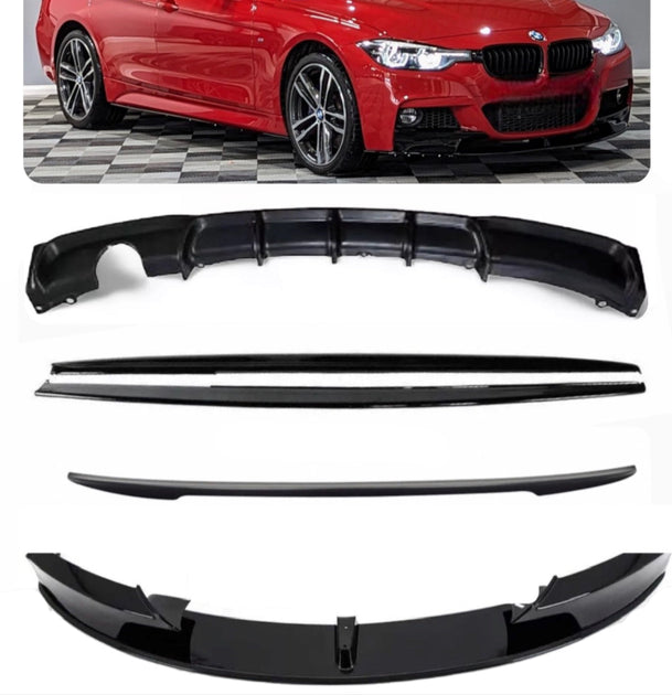 BMW F30 Kit 3 Series Gloss Black Bodykit Single Exit Lip Spoiler Split ...