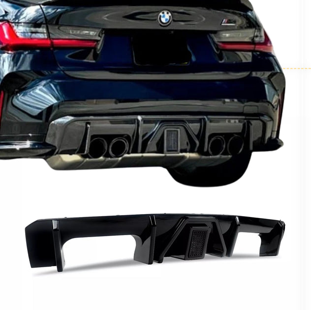 BMW G80 M3 G82 G83 M4 REAR BUMPER DIFFUSER LIP GLOSS BLACK W/LED LIGHT ...