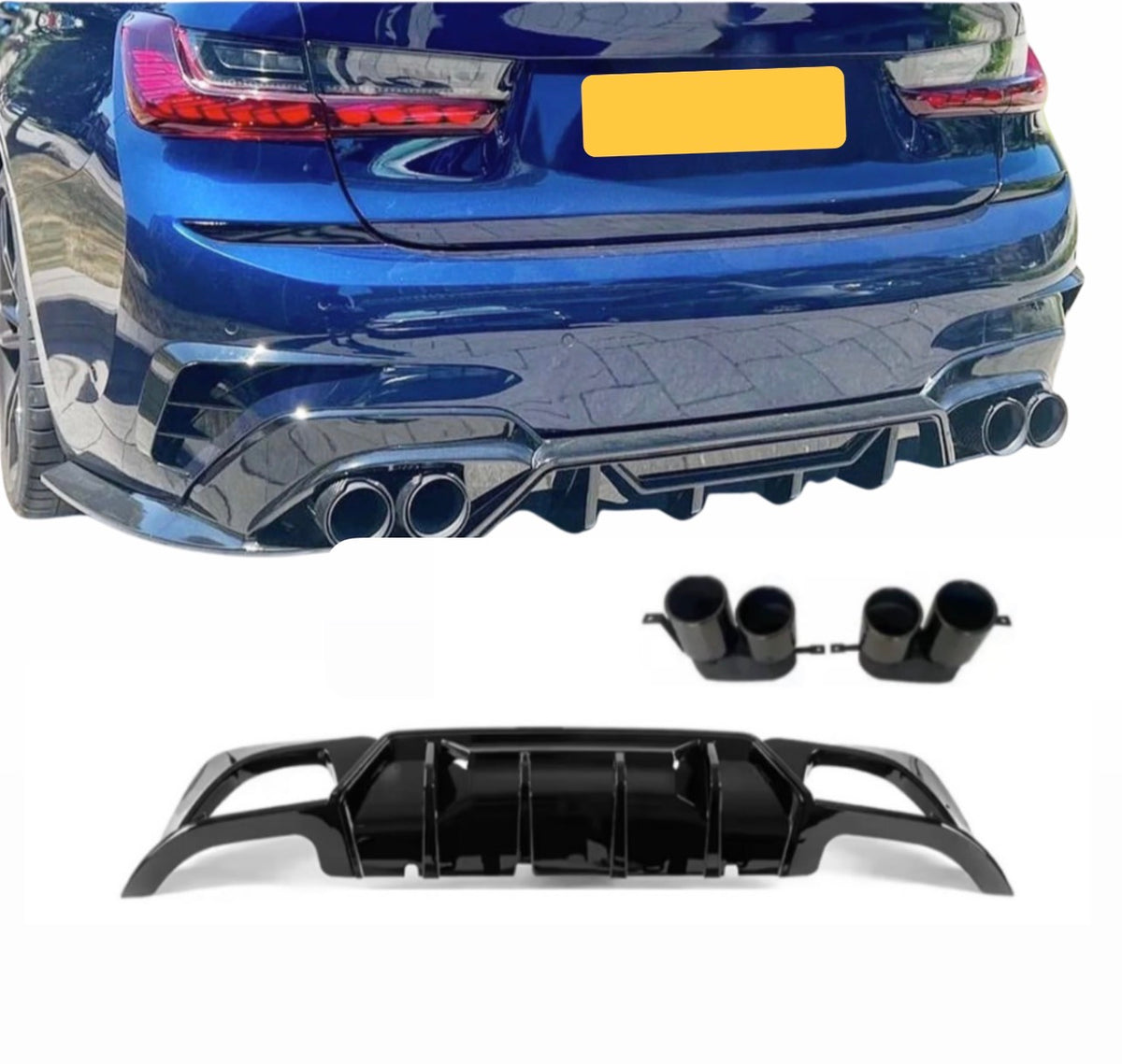 G20 G21 QUAD EXHAUST COMPETITION STYLE REAR DIFFUSER TAIL PIPE FOR BMW ...